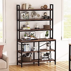 LITTLE TREE 6-Tier Tall Bookshelf with X-Shaped Frame, Industrial Bookcase with Storage, Utility Stand Shelf