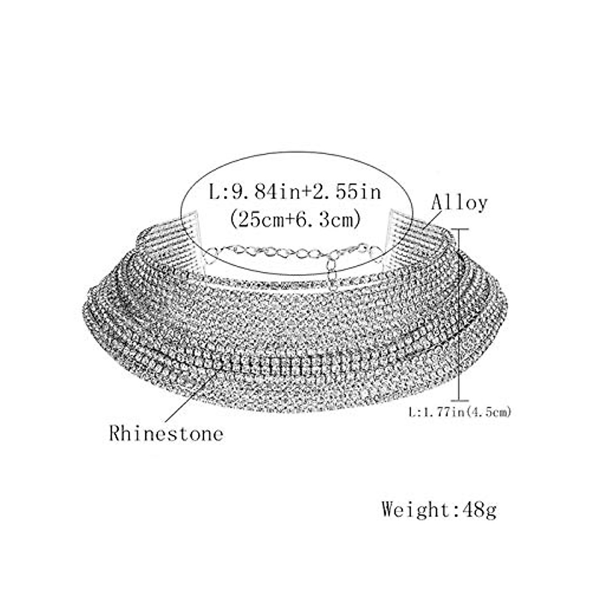 Nicute Layered Rhinestone Choker Sparkly Crystal Necklace Diamond Statement Necklace Jewelry for Women (Silver)