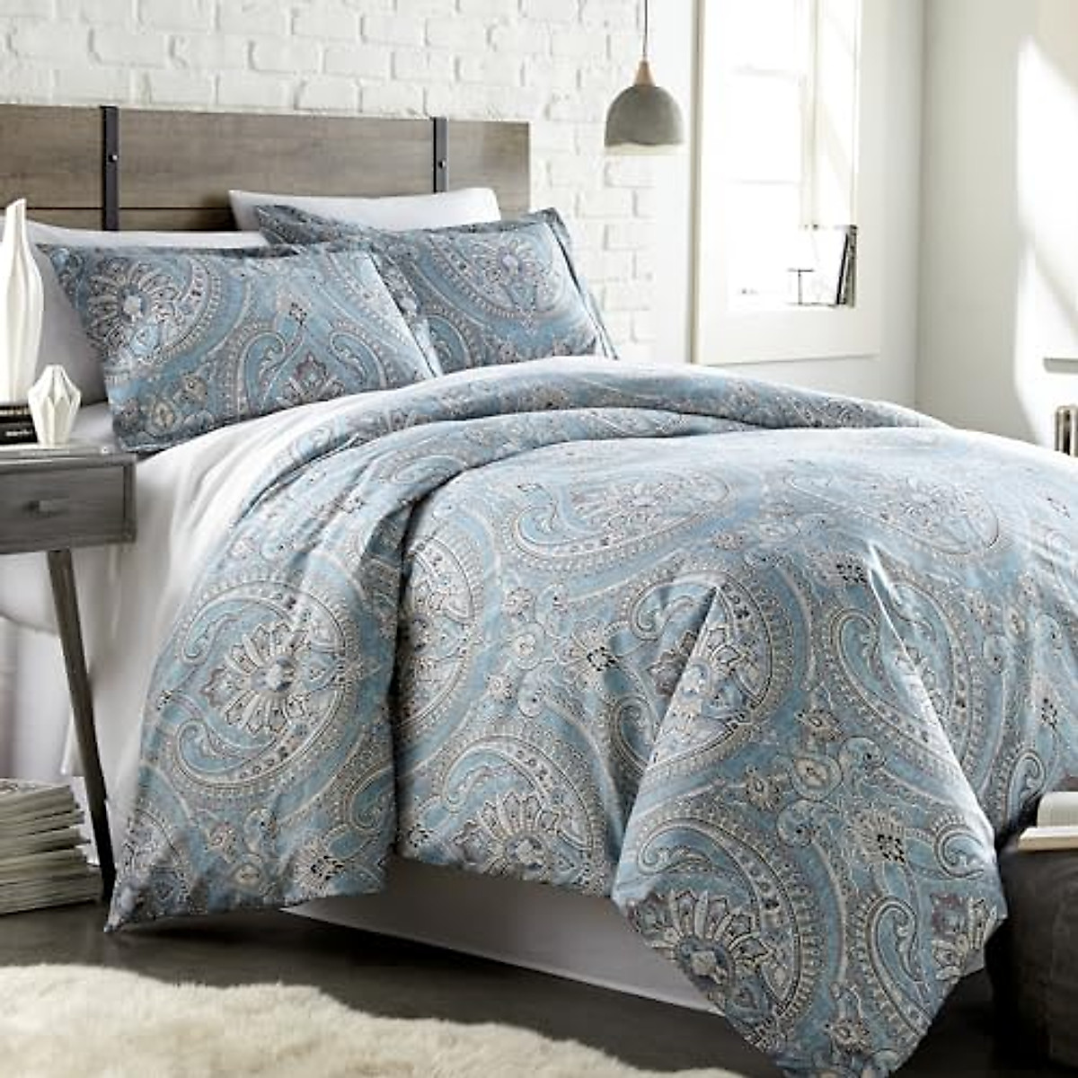 Southshore Fine Living, Inc. Oversized King Comforter Bedding Set, Down Alternative Boho Bedspread, Paisley Print Comforter, King/California King with 2 Matching Shams, Pure Melody Aqua