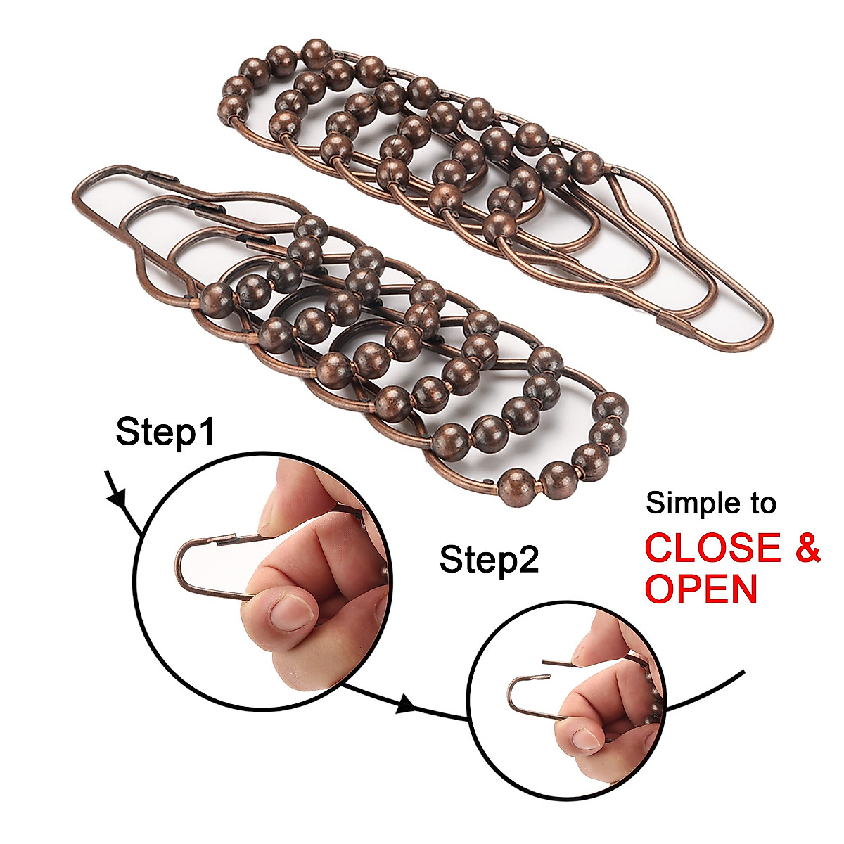 Ansxiy Shower Curtain Hooks Rings, Rustproof Metal Shower Curtain Rings for Bathroom Shower Rods Curtains - Set of 12, Bronze