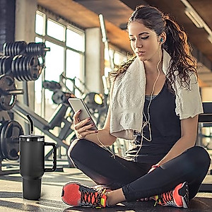 AGH 40oz Tumbler with Handle and Straw, Double Wall Vacuum Insulated Reusable Stainless Steel Water Bottle Travel Mug Iced Coffee Cup Travel Mug for Travel, Coffee and Outdoor Activities, Black