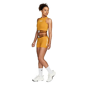 Nike Pro Women's Mid-Rise 3" Graphic Shorts (Gold Suede/Ale Brown/Barely Green, Medium)