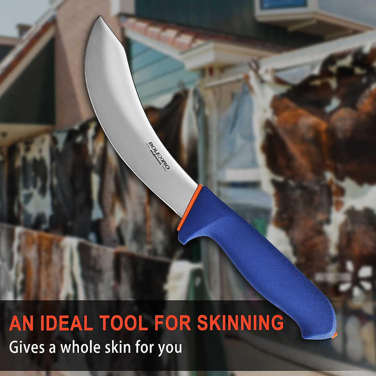 BOLEXINO 6 Inch Skining Knife, Professional Butcher Knife Made of German Stainless Steel, Sharp Kitchen Knife W/Non-slip Softgrip for Home Kitchen Slaughterhouse And Restaurant (Blue