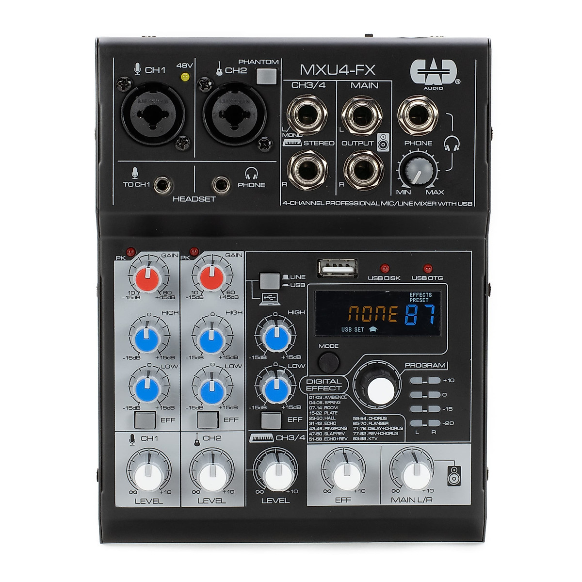 CAD Audio MXU4-FX 4 Channel Mixer with USB Interface and Digital Effects , Black