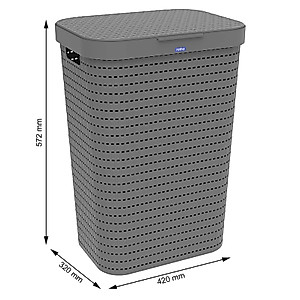 Rotho Country Laundry Basket lid in Rattan-Look, Plastic (PP) BPA-Free, Anthracite, 55l (42.0 x 32.2 x 57.7 cm), (42 x 32,2 x 57,7 cm)