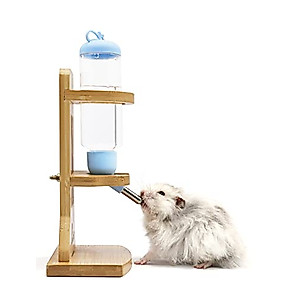 Rubor Hamster Water Bottle with Stand Small Animal Water Bottle Holder with 125ml Hanging Water Auto Dispenser for Syrian Rabbit Dwarf Gerbils Mice Rats Degus Small Pet Rodents (Bule)