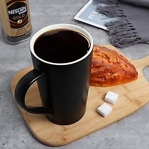 Smilatte 20 Ounces Extra Large Coffee Mug, M007 Plain Tall Big Ceramic Tea Cup with Handle for Dad Men, Black