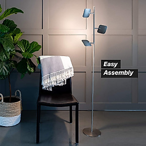 Brightech Tree Floor Lamp for Living Rooms & Offices, Dimmable Standing Lamp for Bedroom Reading, LED Spotlight Floor Lamp, Tall Lamp with Adjustable Panels for Minimal Space Use - Silver