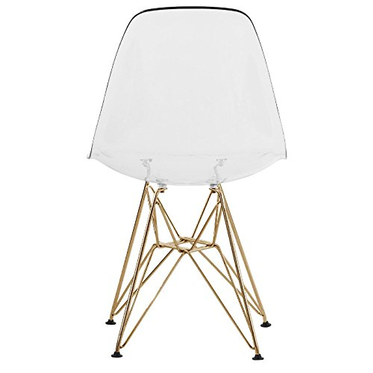 LeisureMod Carey Modern Eiffel Base Molded Side Dining Chair with Gold Base, Set of 2 (Clear)