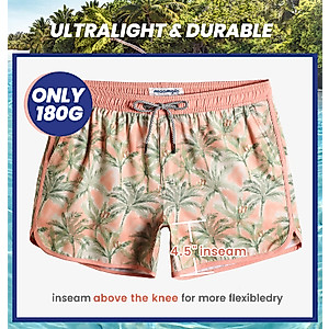 maamgic Mens Swim Trunks Retro Swim Shorts 4 Way Stretch with Mesh Vintage 80s 90s Quick Dry Swim Suits Board Shorts Palm Pink Large