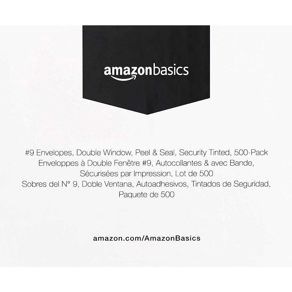 Amazon Basics #9 Envelopes with Peel & Seal, Double Window, Security Tinted, 500-Pack