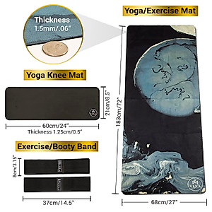 Vixa Yoga Mat Set with Booty Bands, Perfect Hot Yoga Mat with Super-Grip Rubber Base and Extra-Absorbent Suede Material, 1.5mm Foldable Yoga Mat for Travel, with Added Knee Mat for Extra Support