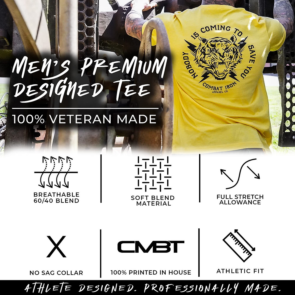 Combat Iron Men's Graphic Short Sleeve T-Shirt | Tactical Athlete Training Club Wolf Edition Mens Novelty Tee | White, X-Large