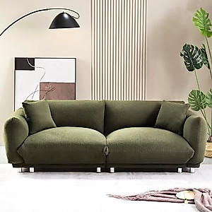 Eafurn 3 Seater Oversized Loveseat Sofa, Comfy Sherpa Teddy Overstuffed Cloud Couch,Lambswool Fabric Minimalist Modular Sectional Sofa&Couches for Small Spaces, Living Room, Apartment, Dark Green