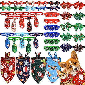 40 Pcs Christmas Dog Bow Ties Set 26 Christmas Pet Bowties 10 Santa Snowman Pet Necktie 4 winter Dog Bandana Christmas Dog Grooming Accessories for Dog Cat Pet Decor (Santa Style)