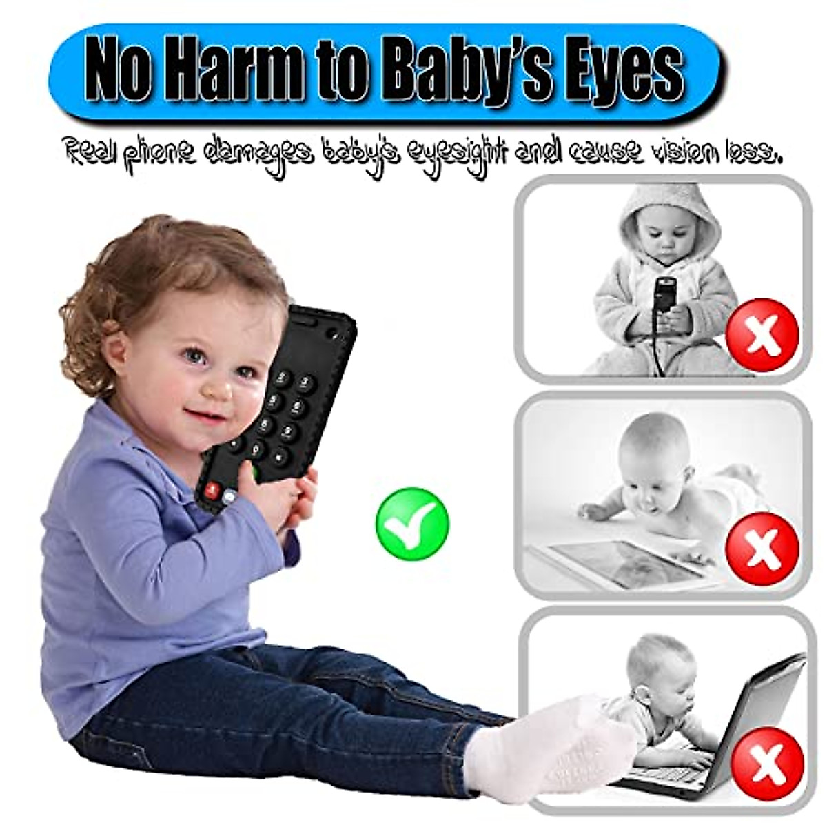 Baby Cell Phone Toys 6 to 12 Months, Baby Teethers 0-6 Months, Baby Teething Toys, Baby Teethers, Silicone Cell Phone Teether for Infant Toddler Baby Girl Boy Toy Gift for 12-18 Months Pack of 3