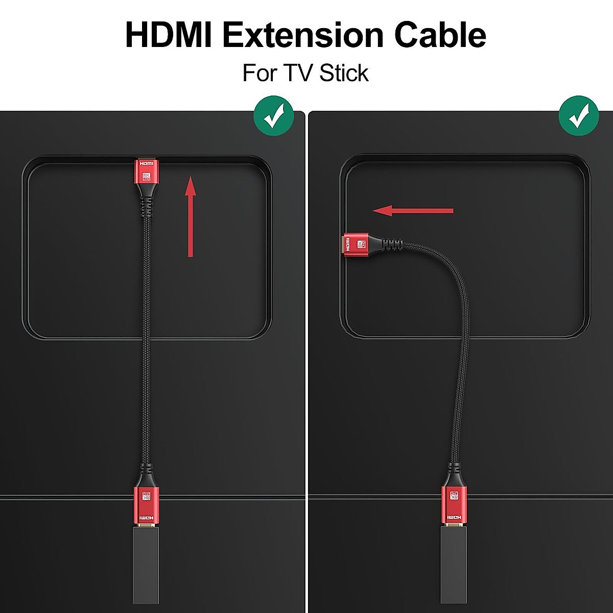 HDMI Extender 8K HDMI Extension Cable 1.5FT, HDMI 2.1 Male to Female Adapter Extension Cord 8K@60Hz, 4K@120Hz, 2K, 3D, HDR Compatible with Roku TV Stick, HDTV, PS5/PS4, Laptop, Monitor, Projector, PC
