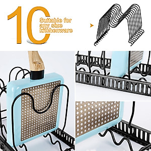 Expandable Pots and Pans Organizer Rack for Cabinet【Updated】10 Dividers, Adjustable Pot Pan Lid Holder, Multi-Functional Frying Pan Drying Rack, Cutting Board Holder Rack(Black)