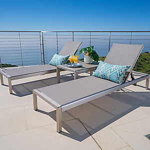 Christopher Knight Home Cape Coral Gray Outdoor Mesh Chaise Lounges, 2-Pcs Set, Gray
