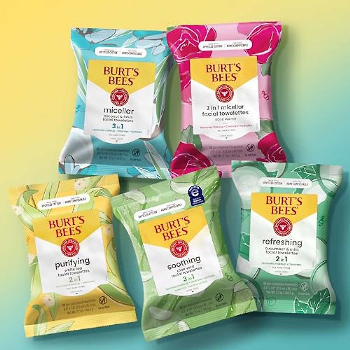 Burt's Bees Micellar Facial Towelettes With Rose Water, Pre-Moistened Towelettes for All Skin Types, 99.5 Percent Natural Origin Skin Care, 30 ct. Package