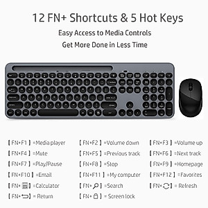 LeadsaiL Wireless Keyboard and Mouse Combo, Full-Sized Ergonomic Computer Keyboard with Phone Tablet Holder, 2.4GHz Silent Cordless Keyboard Mouse Set for Windows Laptop, PC, Desktop - Grey