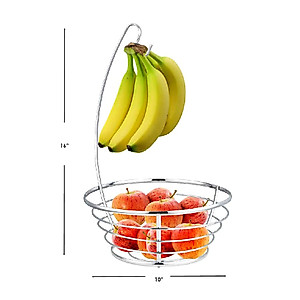 Home Basics Chrome Plated Steel Fruit Tree Basket Bowl with Banana Hanger, Free Standing, Rust Resistant, Silver