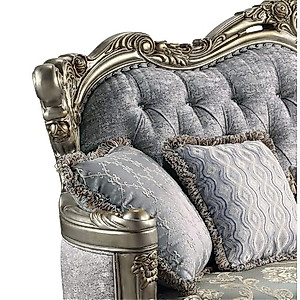 Acme Furniture Miliani Tufted Fabric & Wood Sofa with 5 Pillows in Gray/Bronze