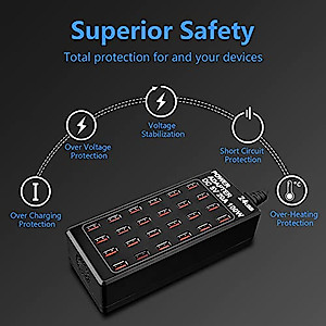24-Port 100 watt (20 A) USB Charging Station, Home Desktop USB Fast Charger, Multiple USB Desktop Chargers, Suitable for Hotels, Shops, Schools, Shopping malls and Travel