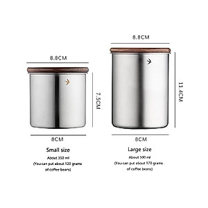 Stainless Steel Airtight Coffee Canister with Walnut Lid, Food Storage Container for Coofee Beans, Tea, Dry Goods, Candy 12-16 Oz (Small)