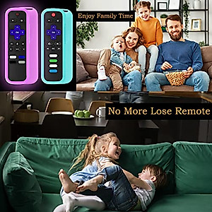 2Pack Remote Case for Roku Express 4K+ 2021 - Taiyiluo Silicone Universal Protective Controller Sleeve Compatible with TCL Roku | Hisense Roku | Streaming Stick+ with Lanyards(Glow Purple & Sky Blue)