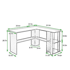 soges L-Shaped Desk with 2 Shelves, 51.2 inches Computer Desk Home Office Table Corner Desk Computer Workstations Black XTD-SC01-BK-N
