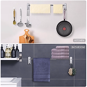 Tanice Double Towel Rail, Stainless Steel Towel Rail Retractable 40-70 Cm/15.75-27.56 Inch Towel Rack Wall Mounted with Screws for Bathroom and Kitchen