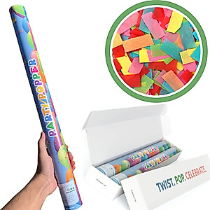 TUR Party Supplies Giant (24 in) Biodegradable Confetti Cannons Party Poppers (2 Pack) | Multicolor | Launches Up to 25ft | Confetti Poppers for New Years Eve, Birthdays, Weddings, Graduations