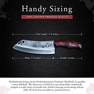 Morf Steelware High Carbon Steel Cleaver Chopper Knife, 9.75 inch Kitchen Knife with Leather Sheath, Chopping & Cutting Chef Knife For Meat and Vegetable - Red Pakka Wood Handle