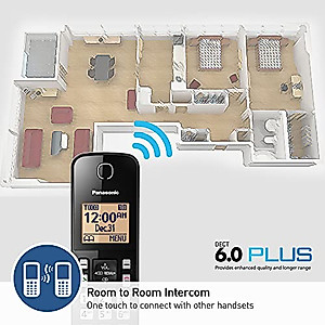 Panasonic Expandable Cordless Phone System with Amber Backlit Display – 2 Handsets – KX-TGC352B (Black)