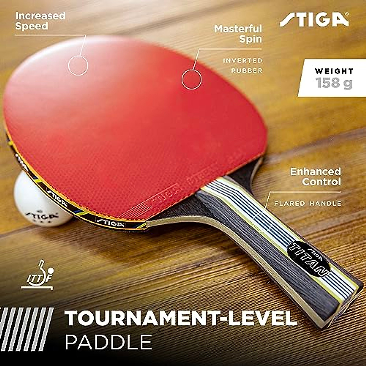 STIGA Titan Performance Ping Pong Paddle - 5-ply Ultra-Light Blade - 2mm Premium Sponge - Flared Handle for Premium Grip - Performance Table Tennis Racket for Advanced Play