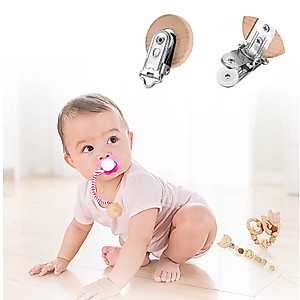 24 Pieces Natural Beech Wood Pacifier Clips Teething Grasping Toy Suspender Clips Charm DIY Pacifier Clips Holder Accessories