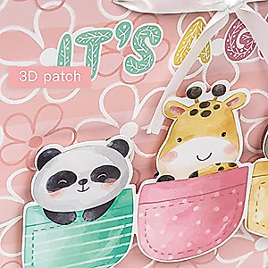 Loveinside Baby Girl Gift Bag Pink Animal Design with Tissue Paper and Greeting Card for Baby Shower, New Parents, and More - 13" x 10" x 5", 1 Pcs