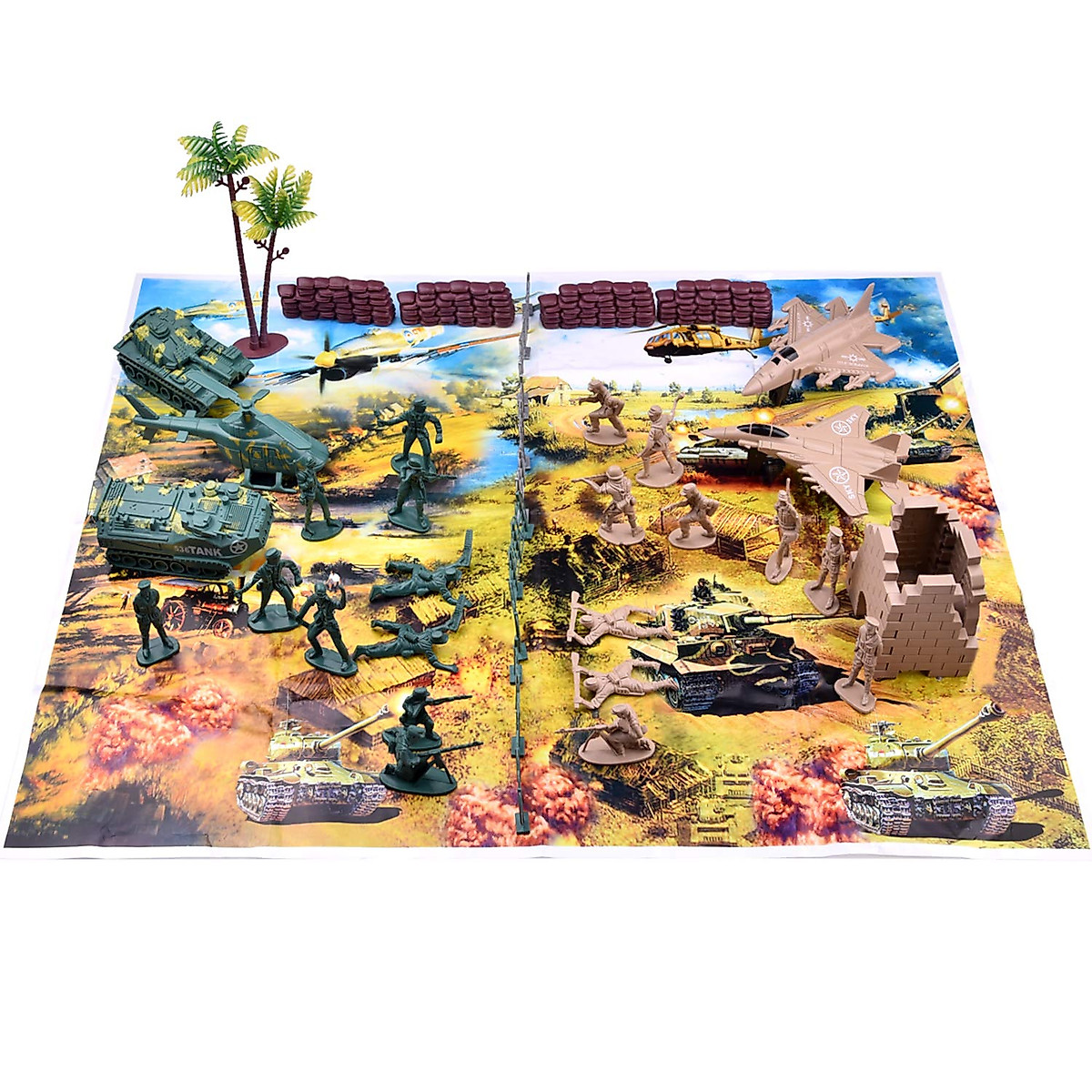 FUN LITTLE TOYS 180PCS Army Men Action Figures Army Toys of WW 2, Toy Soldiers, Military Playset with a Map, Toy Tanks, Planes, Flags, Soldier Figures, Fences & Accessories Xmas Decoration