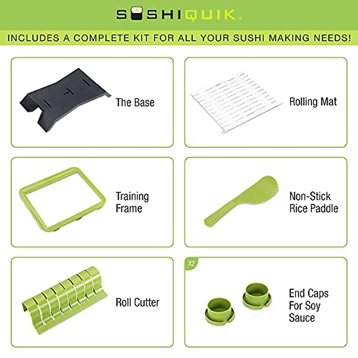 SushiQuik Sushi Making Kit | Sushi Kit for Beginners | Sushi Rolling Kit w/Unique Frame for Exact Amount of Sushi Rice on Every Sushi Seaweed Sheets | Sushi Maker Kit | Sushi Rolling Kit | Sushi Mat