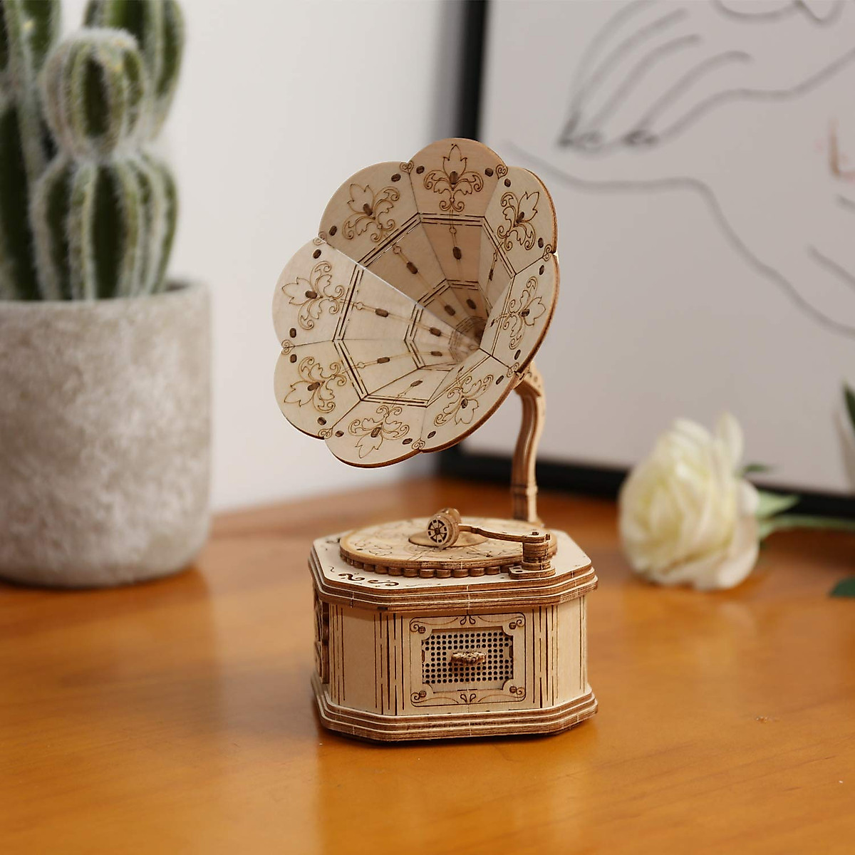 Rolife 3D Wooden Puzzles Gramophone for Kids, 3D Wooden Model Gramophone Building Kits for Adults, Brain Terser Assembly Models, Best Toy Gifts for Adults & Kids to Build Gifts for Birthday