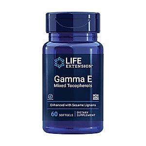 Life Extension Gamma E Mixed Tocopherols — Complete D-Alpha Vitamin E Supplement for Heart Health and Skin Care - Gluten-Free, Non-GMO - 60 Softgels