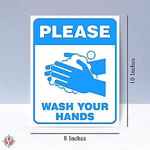 Please Wash Your Hands Sign Laminated Poster – Health and Safety – Great Use for Homes, Schools, Office and Public Spaces | Heat, Water and Moisture Resistant | 8 x 10 Inches | 5 per Pack (Blue)