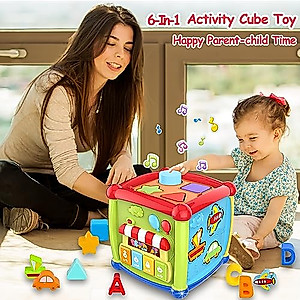 Gzolxkwin Activity Cube Baby Toys 6 to 12 Months,6-in-1 Early Learning Montessor Toys for 1 Year Old Shape Sorter Piano Keyboard Light Up Music Toddlers Toys for 1 2 Years Boys Girls Gifts