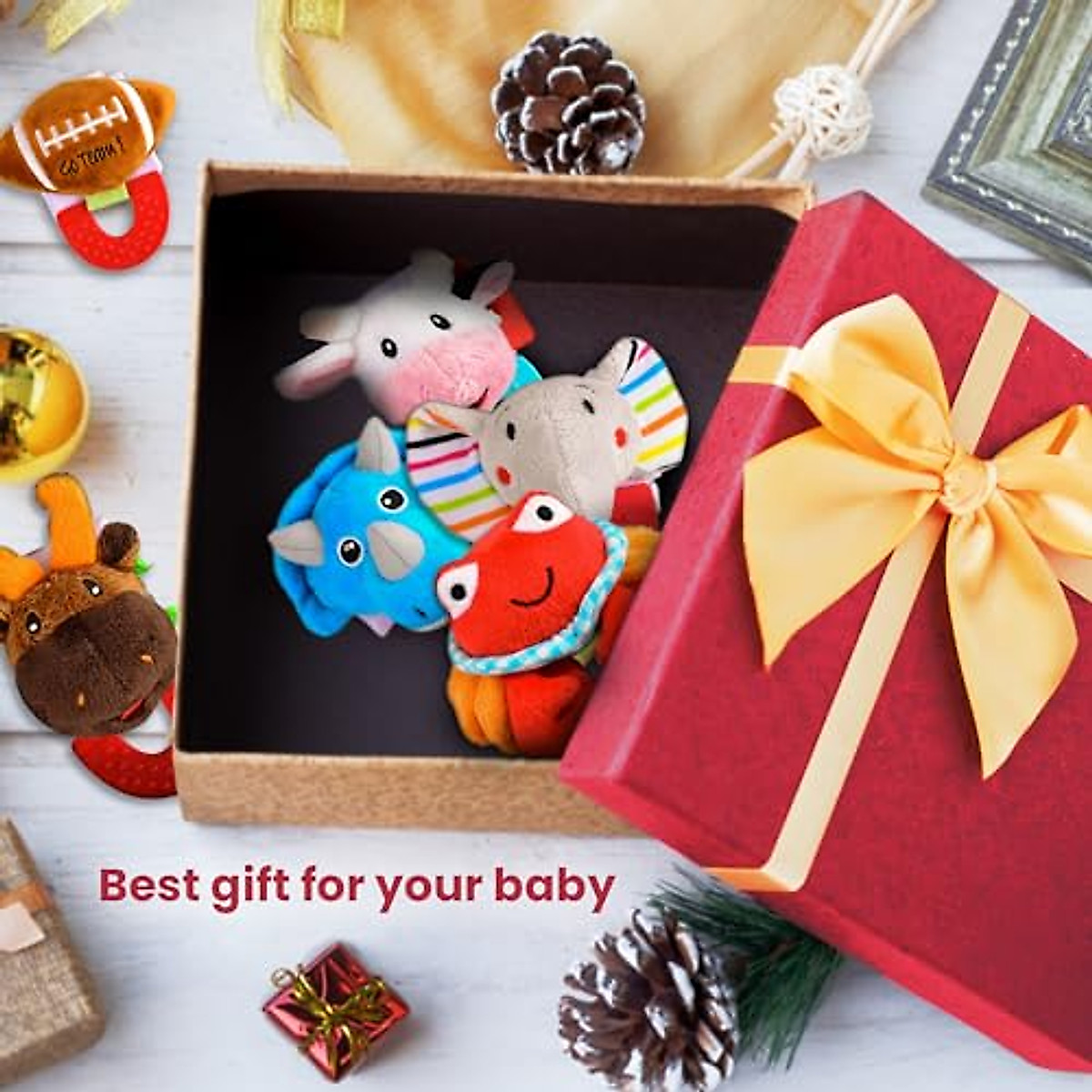 Wristy Buddy Teething Ring for Babies 0-6 8 10 12 Months | Cute Soft Football Teething Toys & Gloves | Baby Teething Relief Toy Pack | Infant Chew Toys for 3-6 Months, 1 2 3 Years