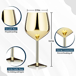 Stainless Steel Wine Glass Set of 2, 18oz Gold Wine Glass, Unbreakable Metal Wine Glasses with Wine Stoppers and Pourer, Stemmed Wine Goblet Perfect Gifts for Travel Outdoor Party