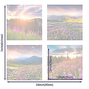 Noah Art-Modern Landscape Art Print Posters, Sun Light over Mountains Wall Art Pictures of Flowers on Canvas Print, 4 Piece Sunrise Canvas Art Ready to Hang Outdoor Wall Art for Bathroom Wall Decor