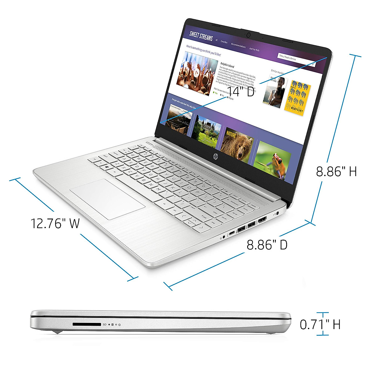 HP Newest 14" HD Laptop, Intel Core i5-1035G1, Intel UHD Graphics, 8GB SDRAM, 256GB SSD, Natural Silver, Windows 10