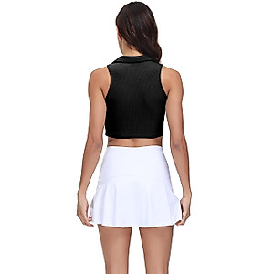 Womens 2 Pack Workout Crop Tops Collared Sleeveless Ribbed Tank Top Athletic Golf Polo Shirts Exercise Gym Yoga Tops