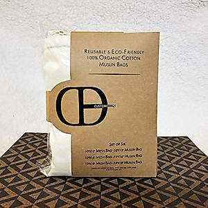 6 piece Set of Reusable Eco-Friendly 100% Cotton Muslin and Mesh Produce bags includes M, L, XL sizes